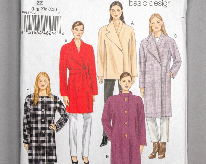 V9137 | Lrg-xxl | Vogue Basic Design 9137 Lined Coats Sewing Pattern ...