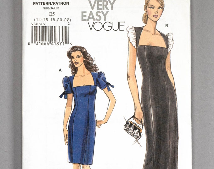V8416 | Szs 14-22 | Very Easy Vogue 8416 Lined Princess Seamed Sheath Dress, Evening Gown Sewing ...