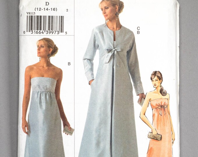 V8115 Szs 12-16 Vogue 8115 Strapless Evening Gown & Coat Sewing Pattern ...