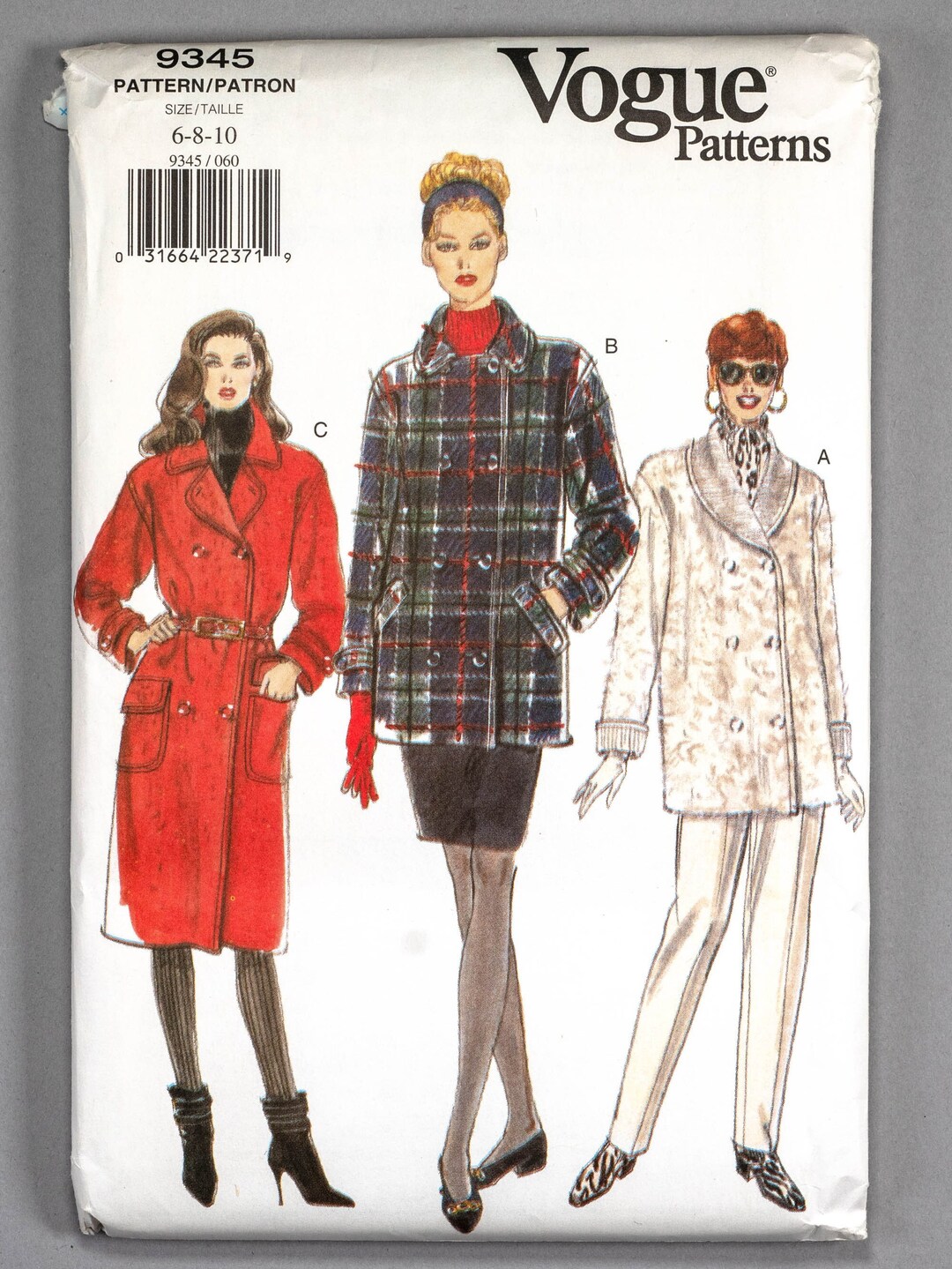 V9345 | Sz 6-10 | Vogue 9345 Lined, Double Breasted Coat or Long Jacket ...
