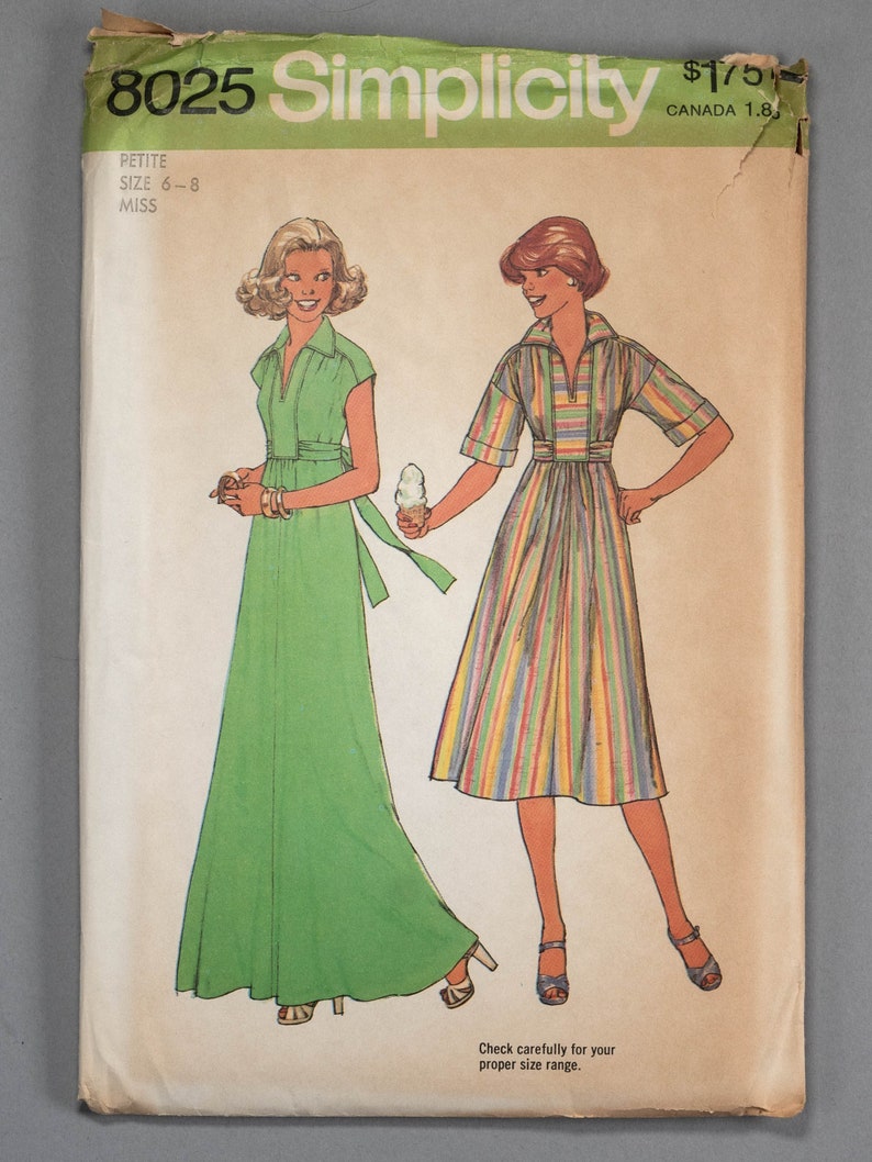 S8025 Sz 6-8 Simplicity 1977 70s Misses Dress Sewing - Etsy
