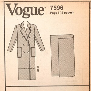 V7596 12-16 Vogue Classics 7596 Lined Double Breasted Wool Coat & Scarf ...