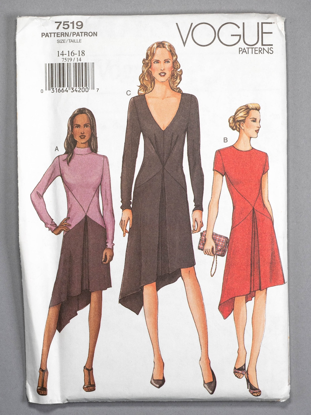 V7519 Sz 14-18 Vogue 7519 Misses Fitted Dress Sewing - Etsy
