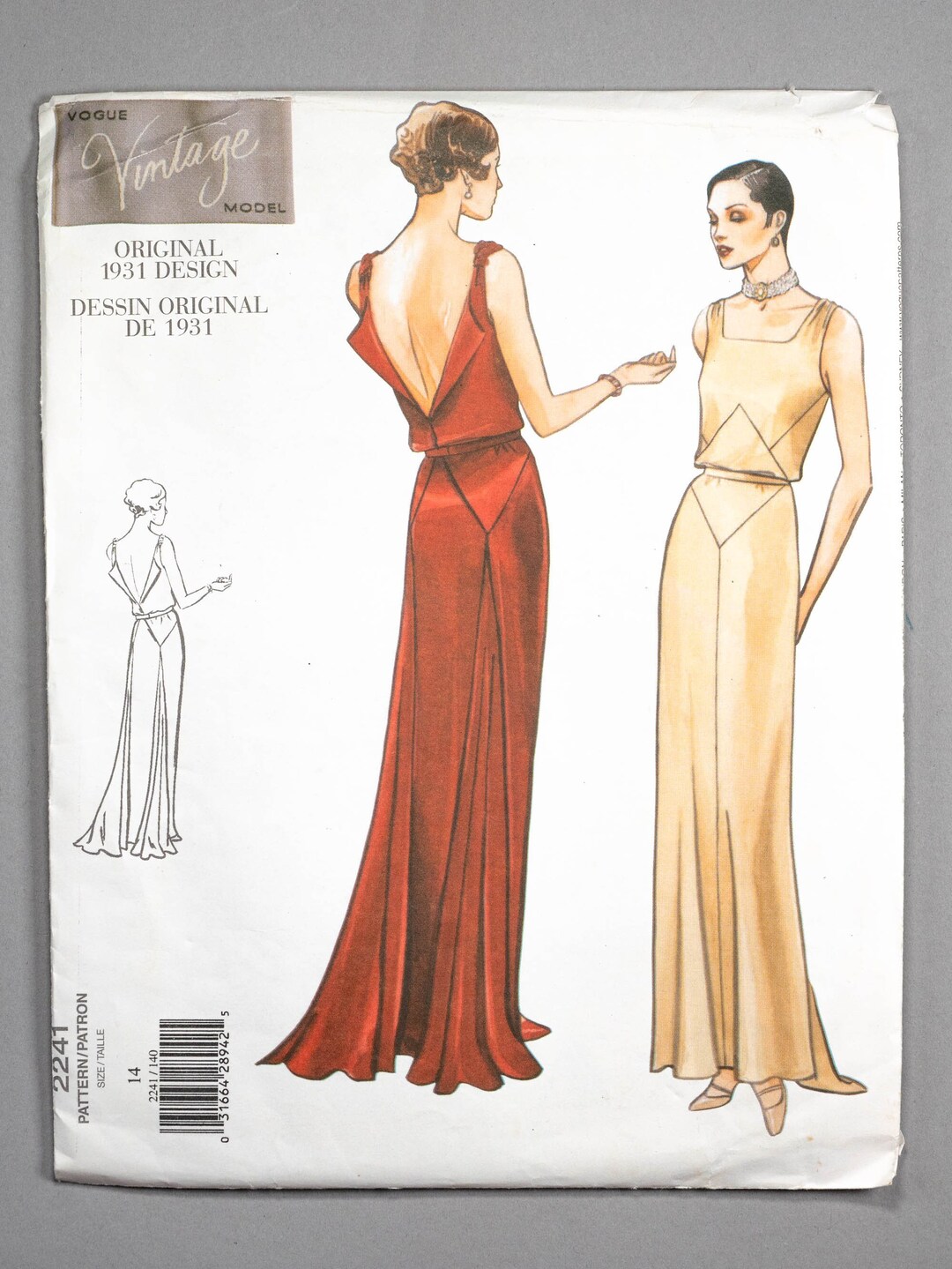V2241 Size 14 Vogue 2241 Original 1931 Design Womens Sewing Pattern ...