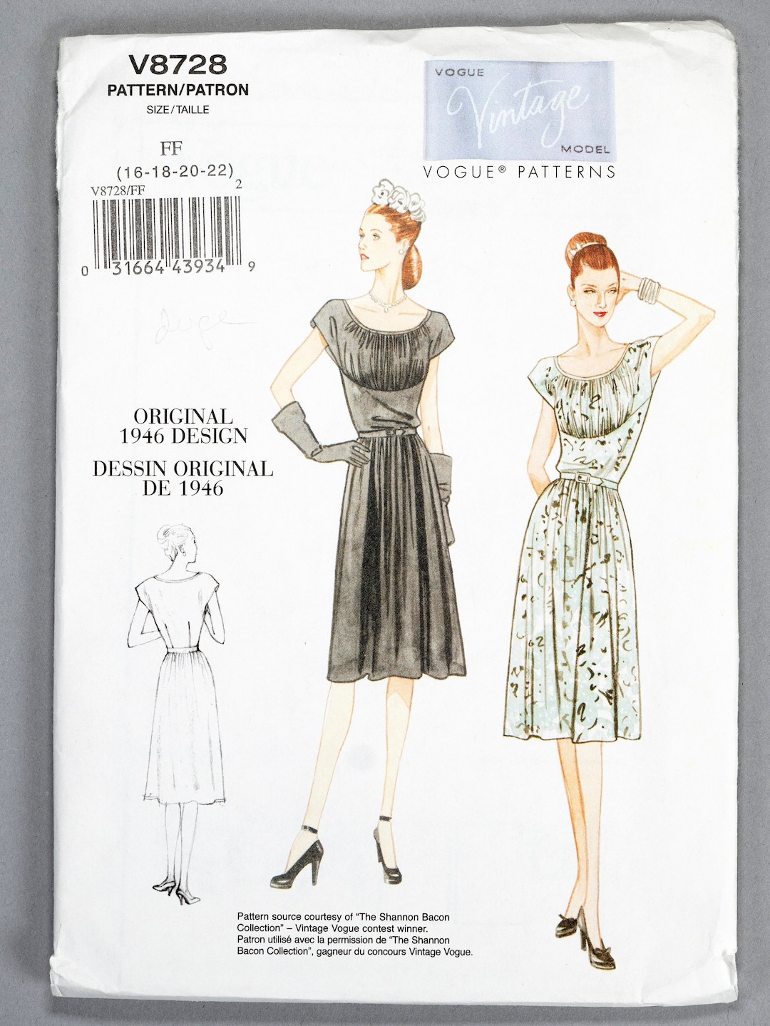 V8728 | 16-18-20-22 | Vogue 8728 Original 1946 Design 1940s 40s Vintage ...