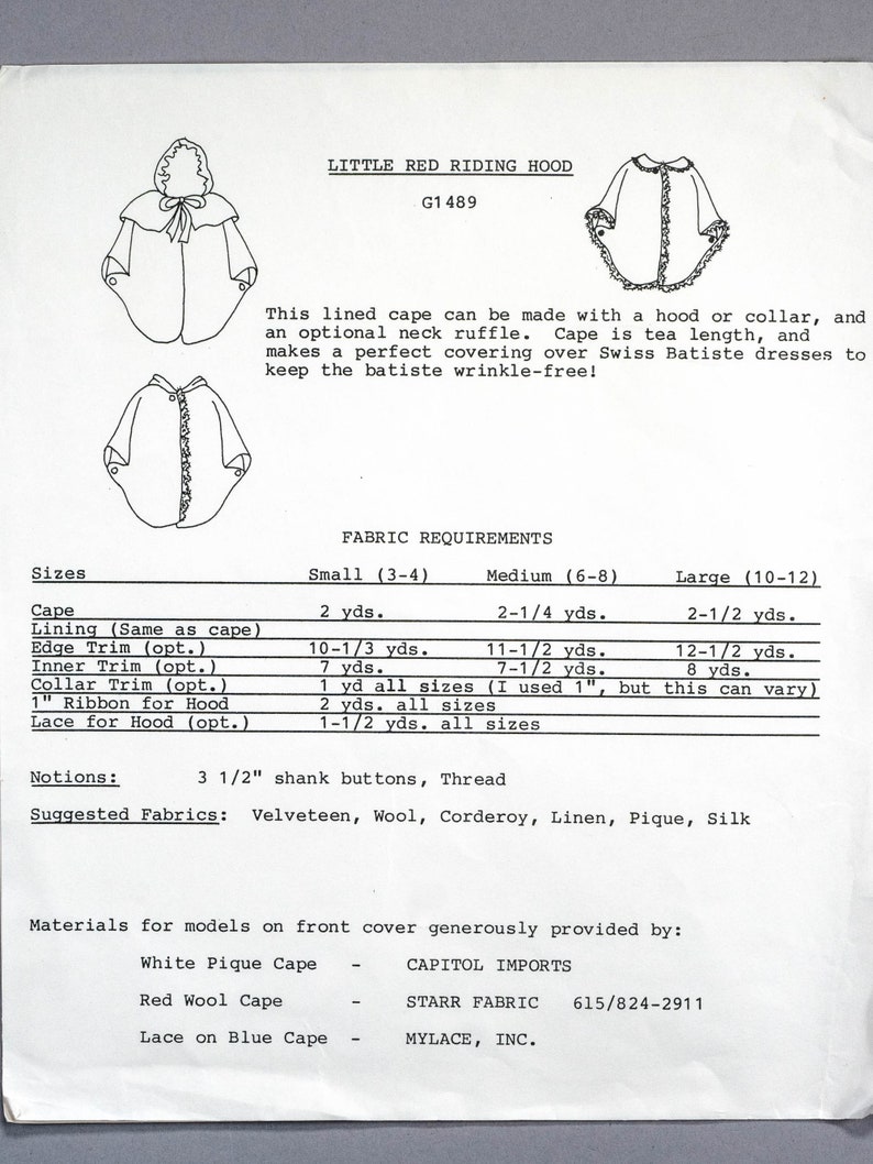 Deborah's Designs Little Red Riding Hood G1489 | Szs 3-12 | Kids Girls ...