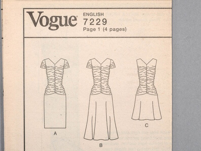 V7229 | Sz 12-16 | Vogue 7229 Misses Fitted Dress Sewing Pattern: Knee ...