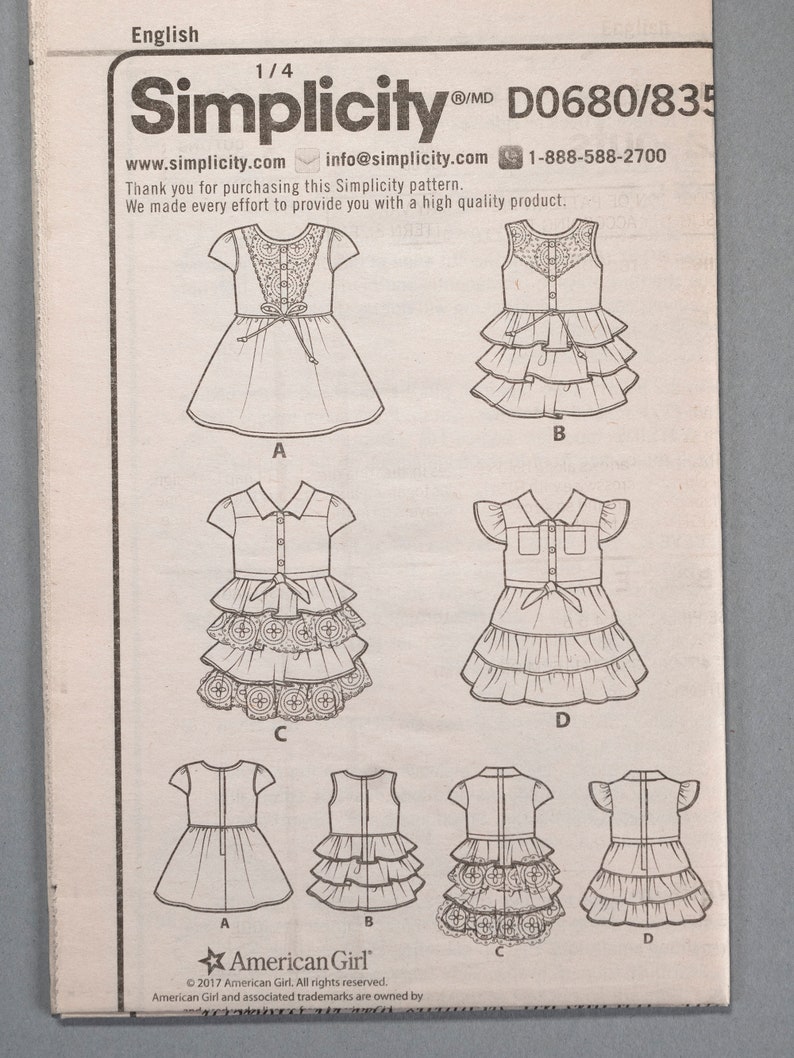D0680 18 Inch Doll Simplicity 0680 8359 Sewing Pattern: | Etsy