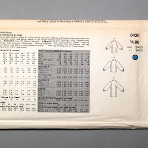 V8430 | Sz 8 | Vogue 8430 Retro 1980s 80s Misses Tunic Dress or ...