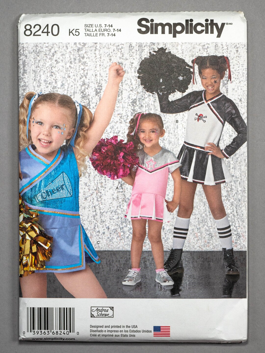 S8240 Child Szs 7-14 Simplicity 8240 Kids Girls Toddler Cheerleader ...