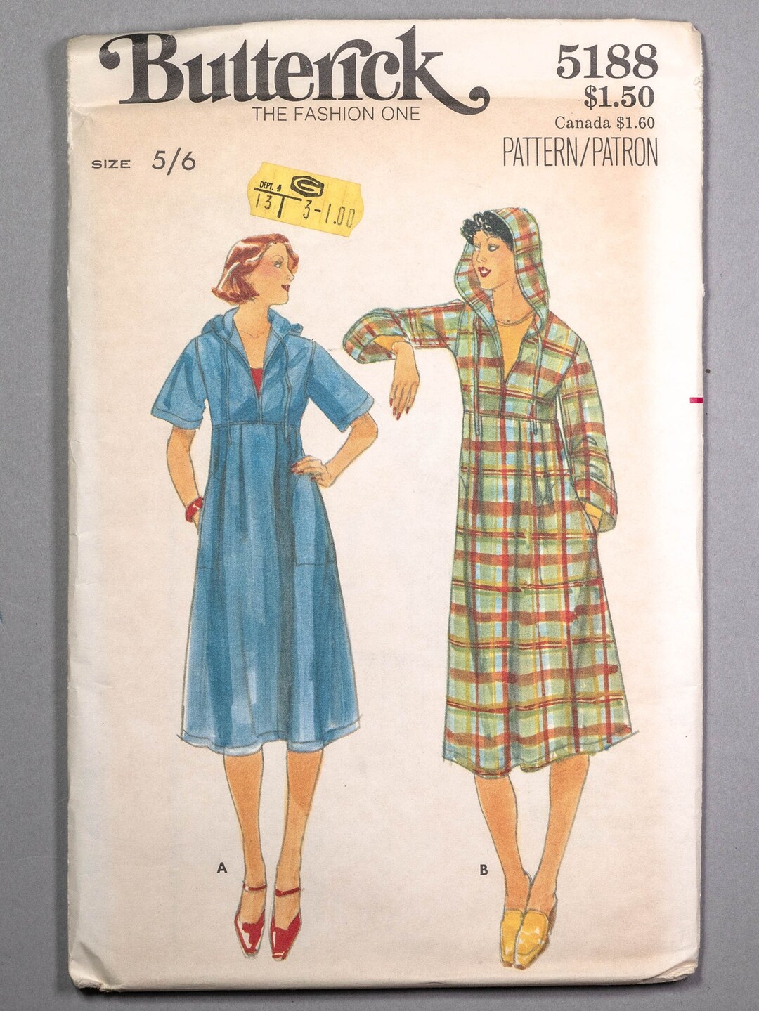B5188 | Sz 5/6 | Butterick 5188 Retro 70s Junior Teen Casual Dress ...