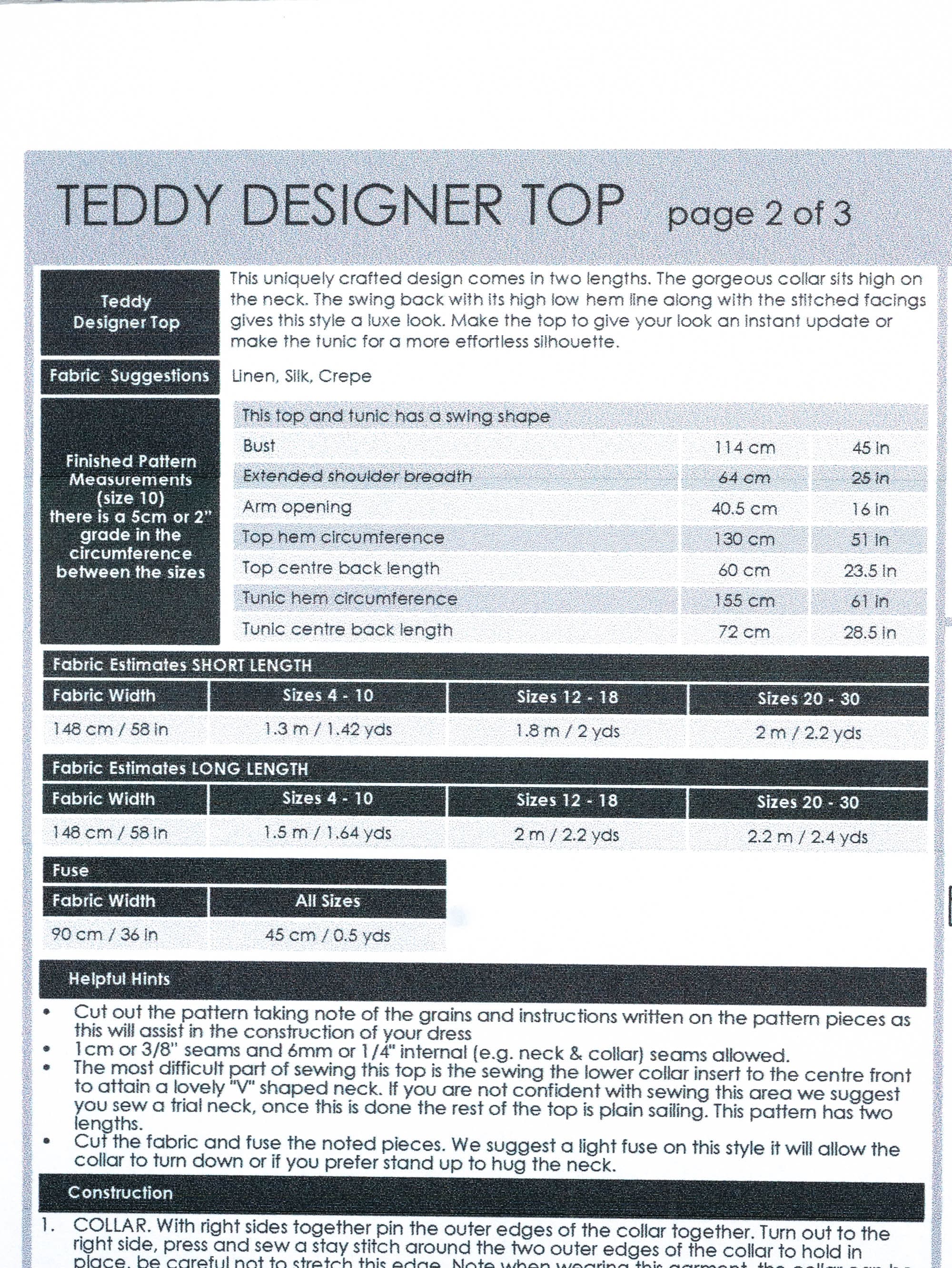 Style Arc Teddy Designer Top or Tunic MLTW028S Sewing Pattern - Etsy