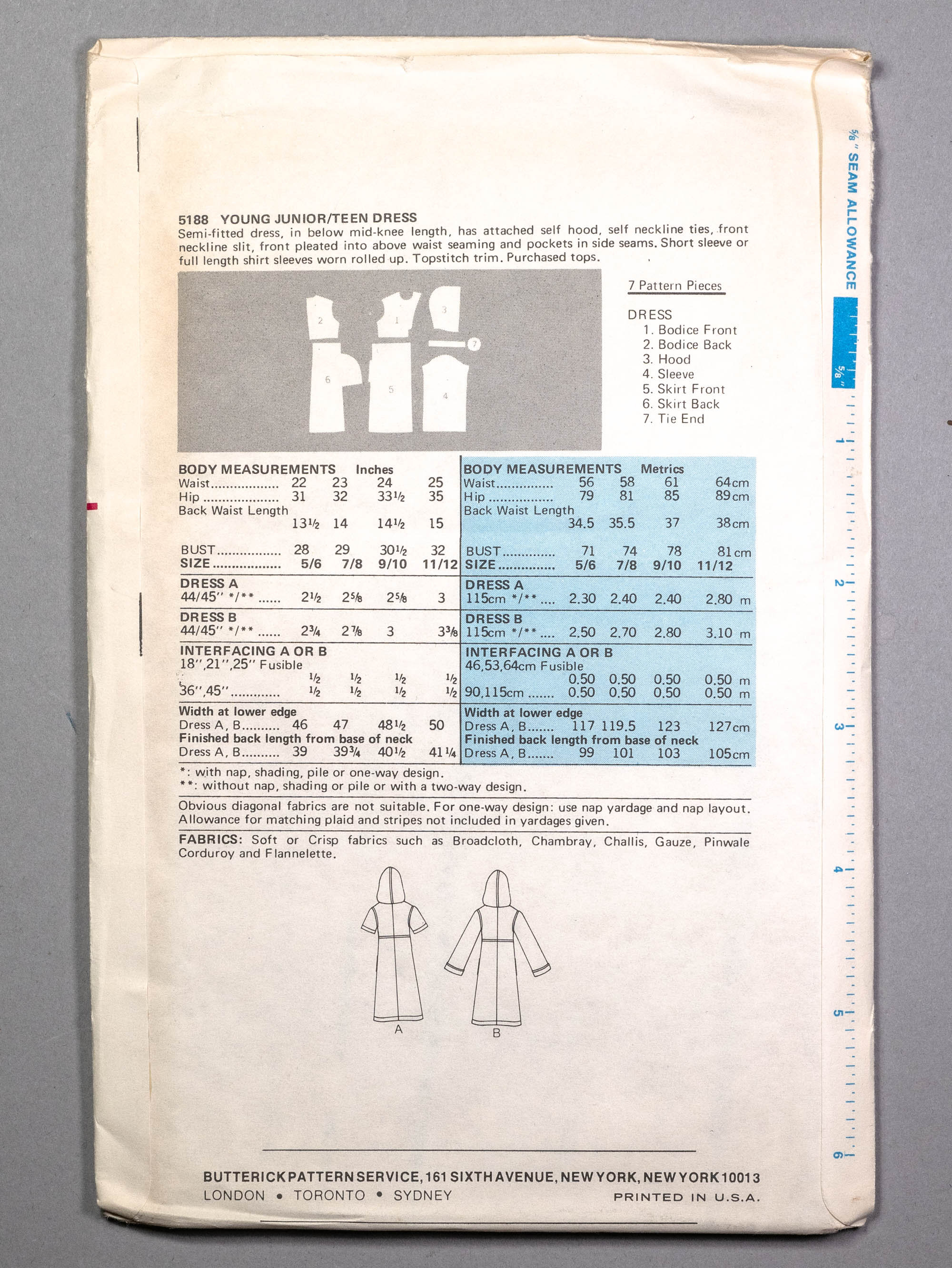 B5188 | Sz 5/6 | Butterick 5188 Retro 70s Junior Teen Casual Dress ...