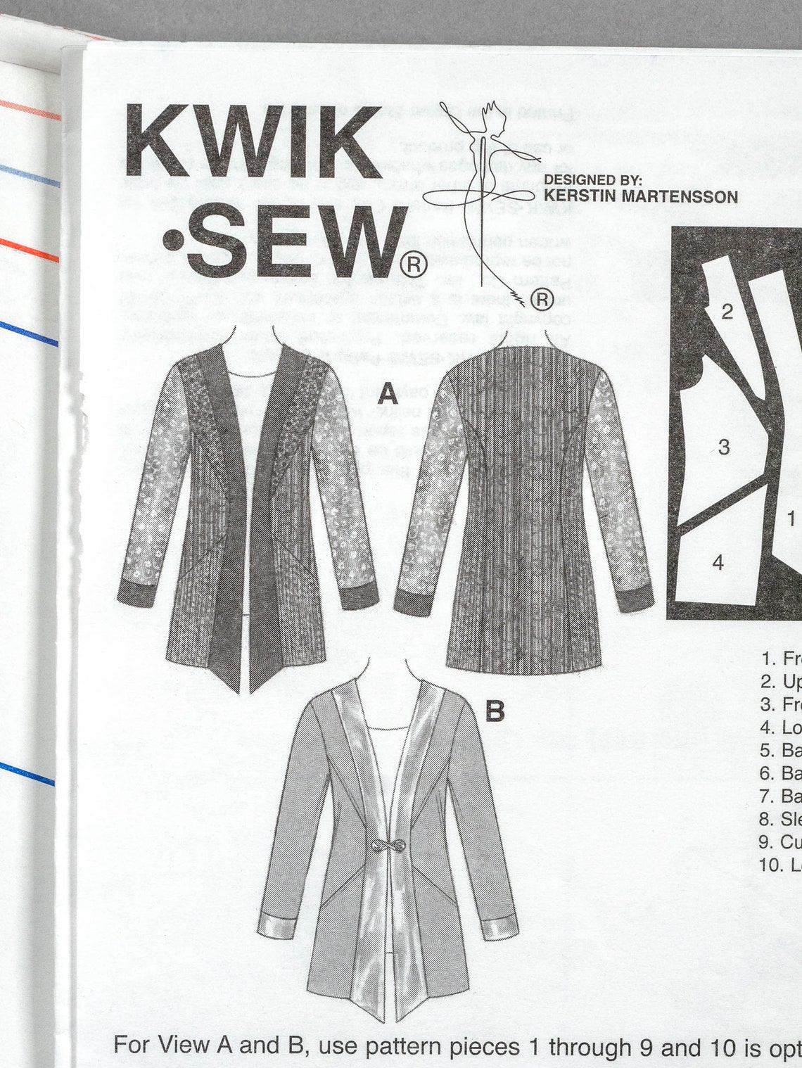 Kwik Sew 3563 | Szs XS-XL | Misses Pieced Front Color Block Jacket ...