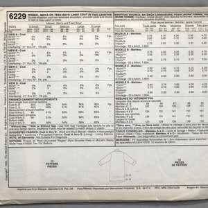 M6229 | SML (C32 1/2–34) | Mccall's Mens Teens Misses Unisex Lined Coat ...