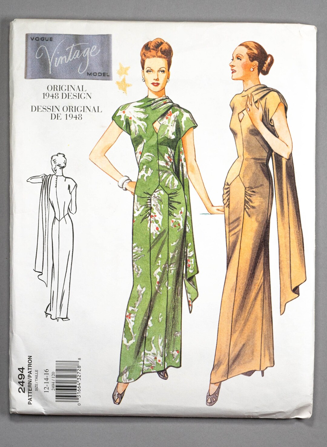 V2494 Szs 12-16 Vogue 2494 Original 1948 Design Vintage Reprint Evening ...