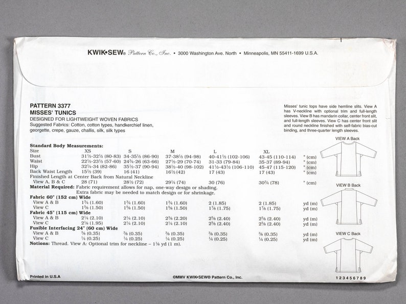 Kwik Sew 3377 Szs XS-XL Misses Tunic Top Tops Blouse - Etsy