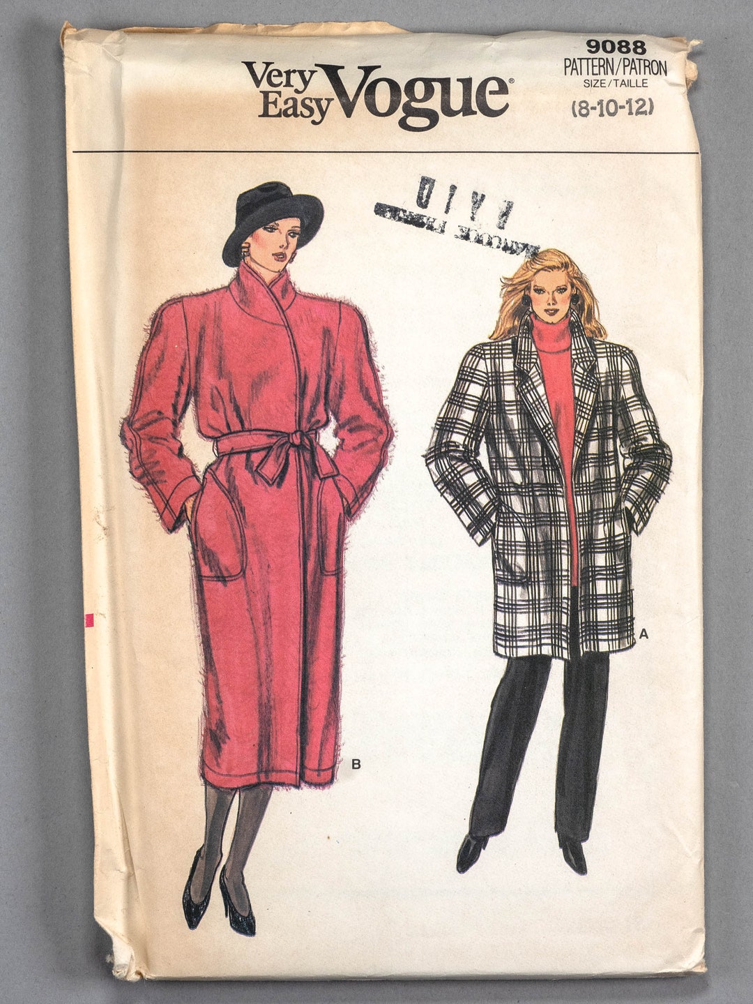 V9088 Sz 8-12 Vogue 9088 Vintage 1980s Wrap Coat or Long Jacket Sewing ...