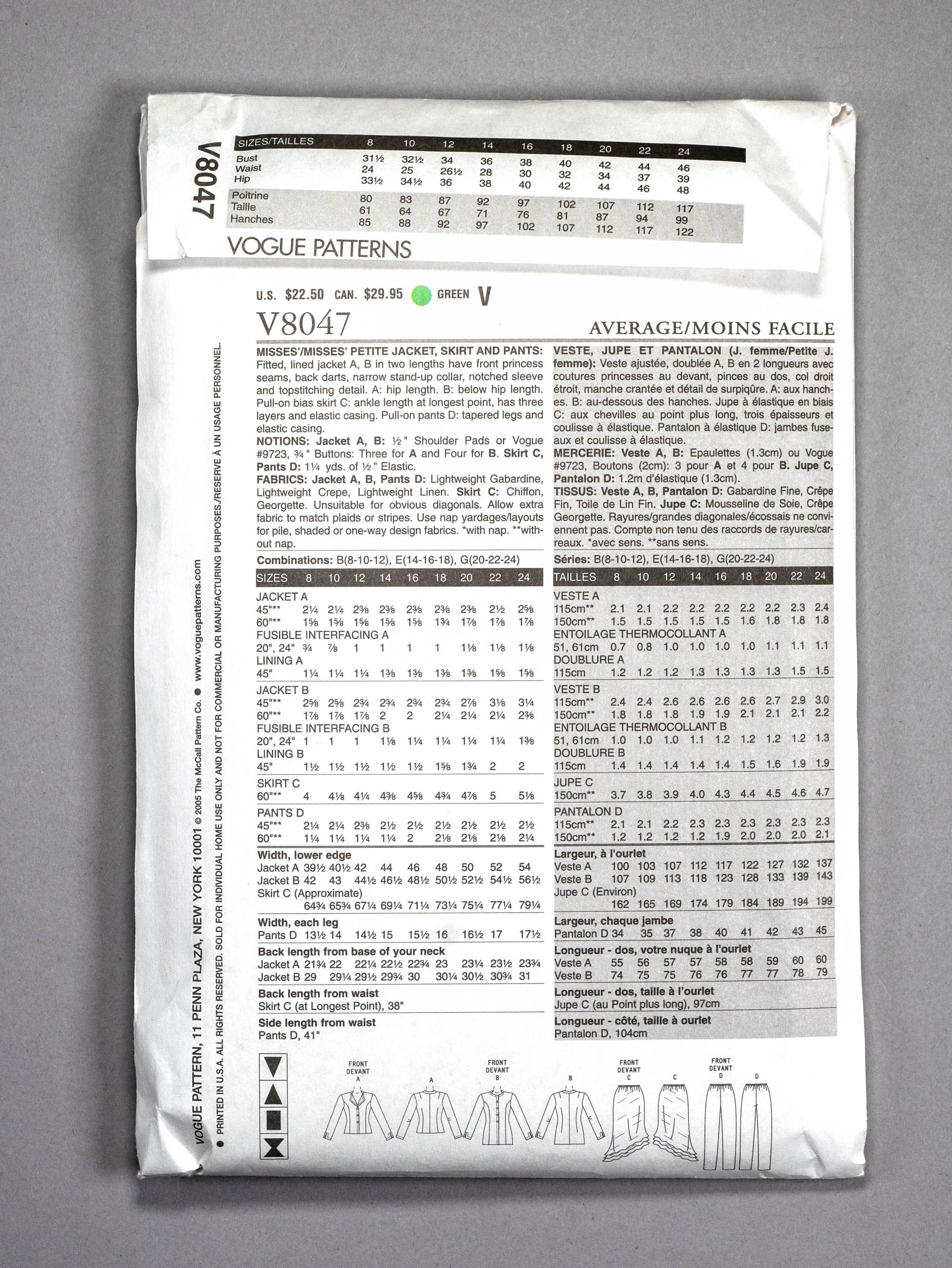 V8047 14-18 the Vogue Woman 8047 Misses Lined Jacket - Etsy