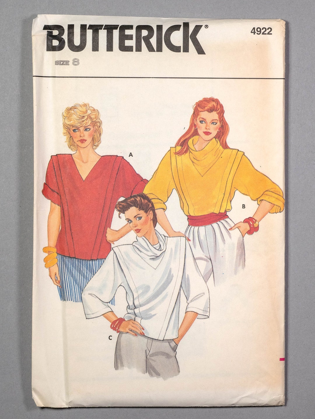 B4922 | Sz 8 | Butterick 4922 Retro 1980s 80s Misses Pullover Blouse ...