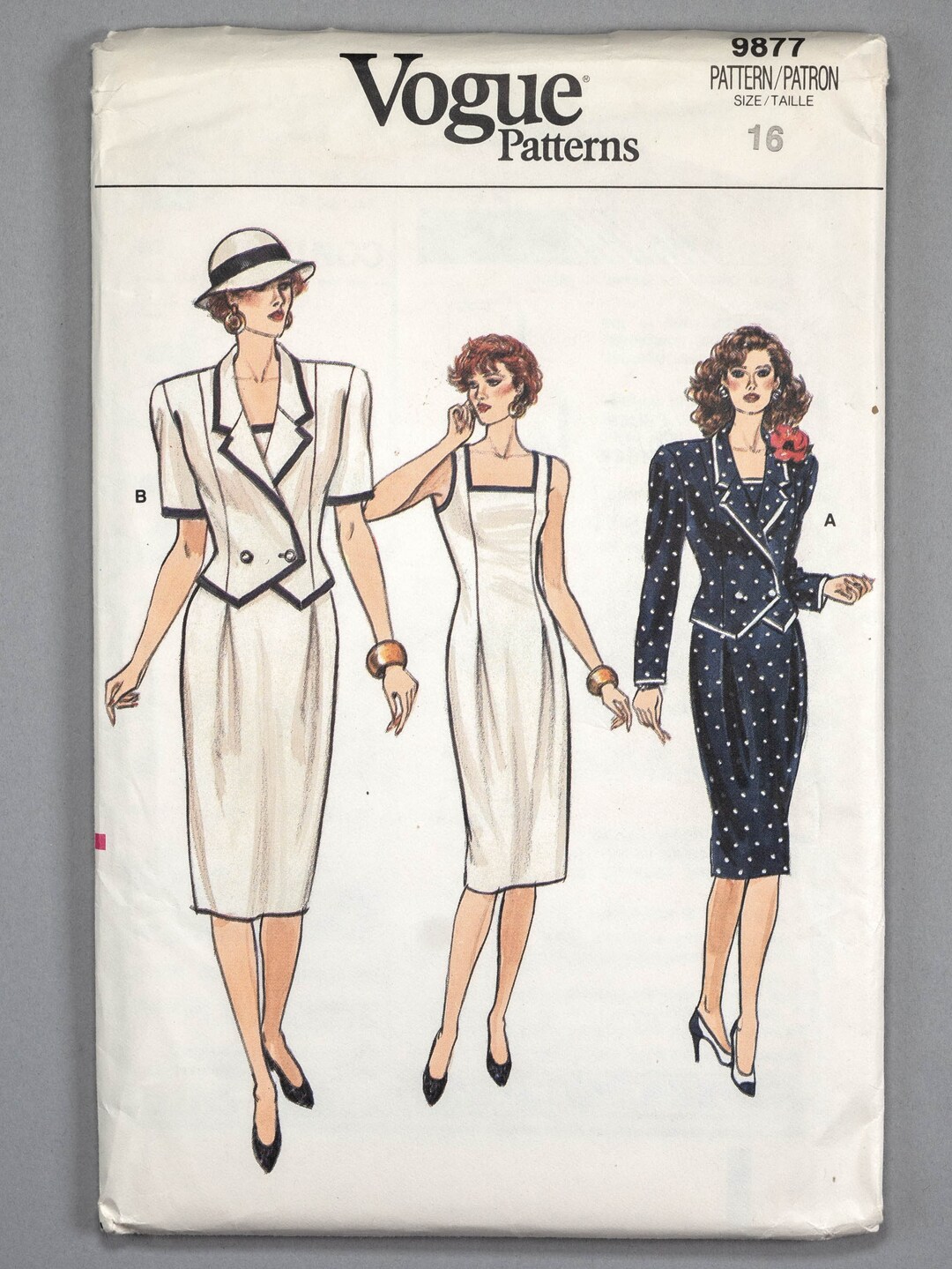 V9877 Sz 16 Vogue 9877 1987 80s Misses Jacket & Sheath - Etsy