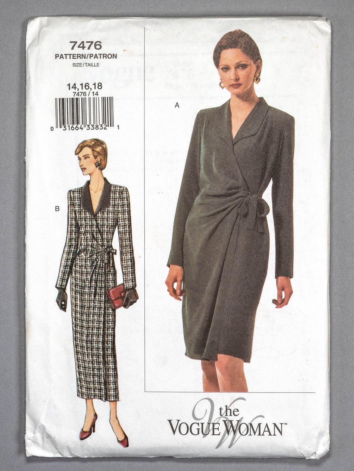 V7476 14-18 the Vogue Woman 7476 Misses Fitted Wrap Dress - Etsy