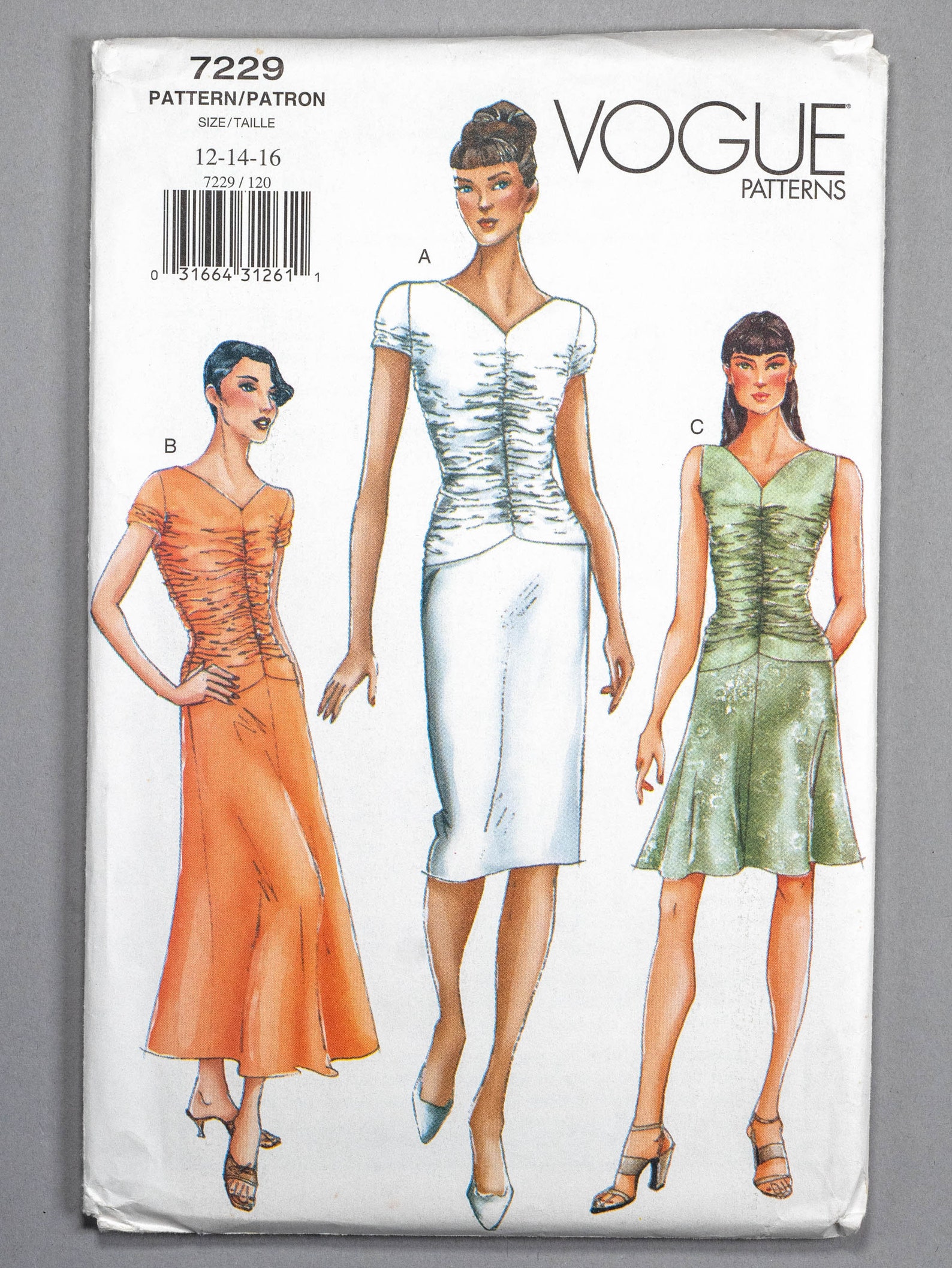V7229 | Sz 12-16 | Vogue 7229 Misses Fitted Dress Sewing Pattern: Knee ...