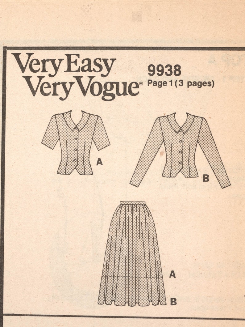 V9938 | Sz 8-10-12 | Vogue 9938 1987 80s Misses Button Front Top ...