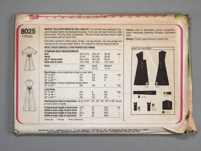 S8025 Sz 6-8 Simplicity 1977 70s Misses Dress Sewing - Etsy