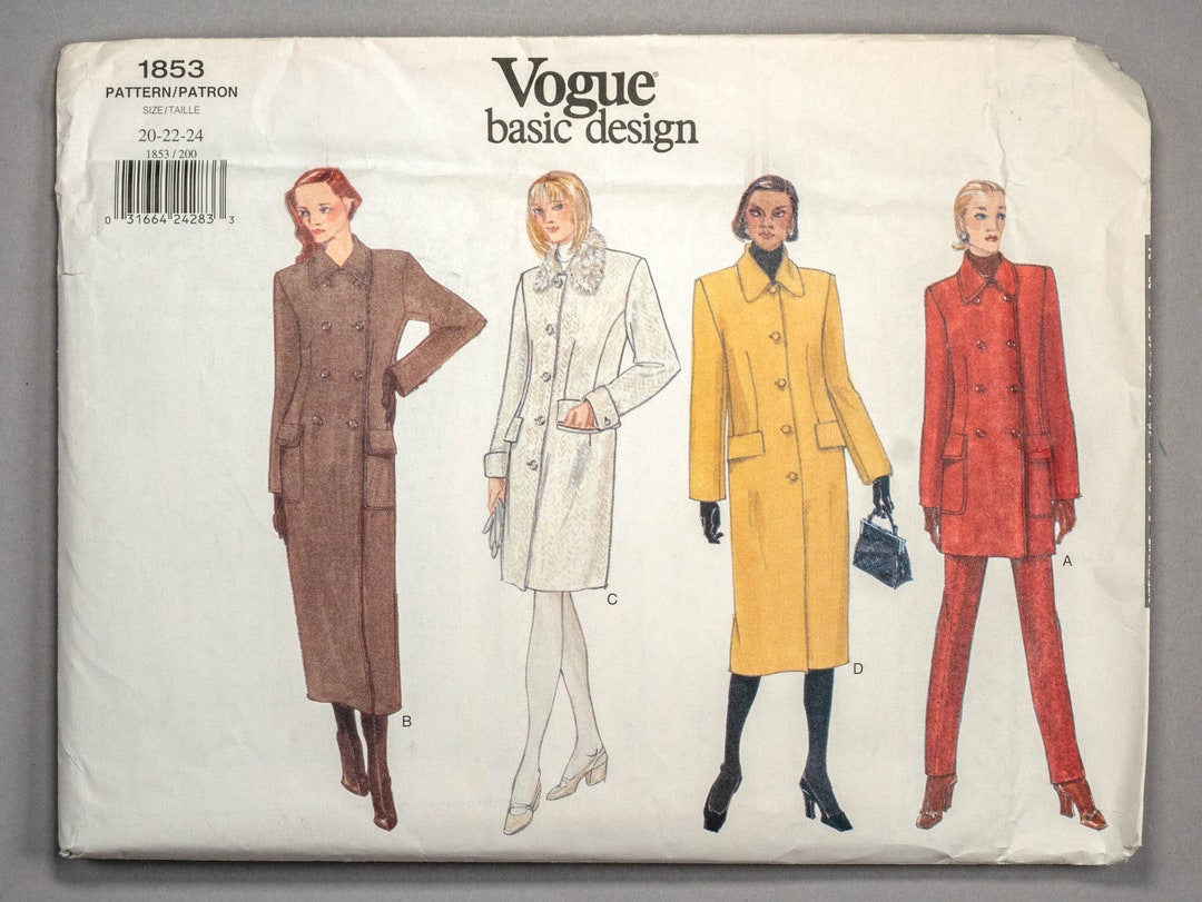 V1853 | 20-24 | Vogue Basic Design Lined Straight Coats, Jackets Sewing ...