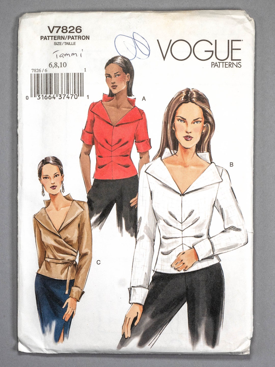 V7826 | Sz 6-10 | Vogue 7826 Misses Fitted Shirt Blouse Top Sewing ...