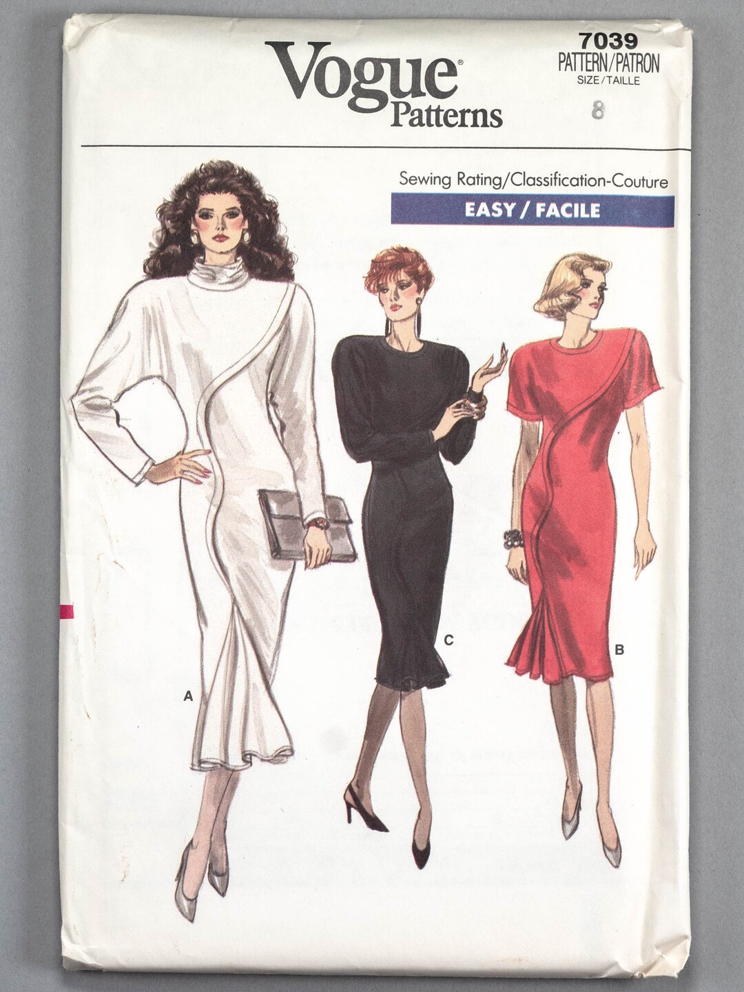 V7039 | Sz 8 | Vogue 7039 1987 80s Misses Dress Sewing Pattern: Close ...