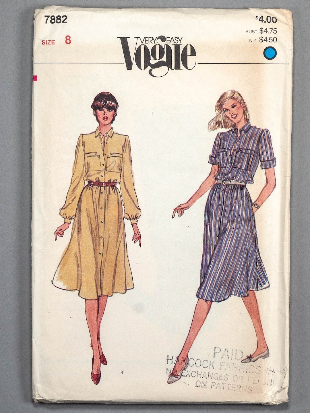 V7882 | Sz 8 | Vogue 7882 Early 80s 1980s Misses Casual Shirtdress ...