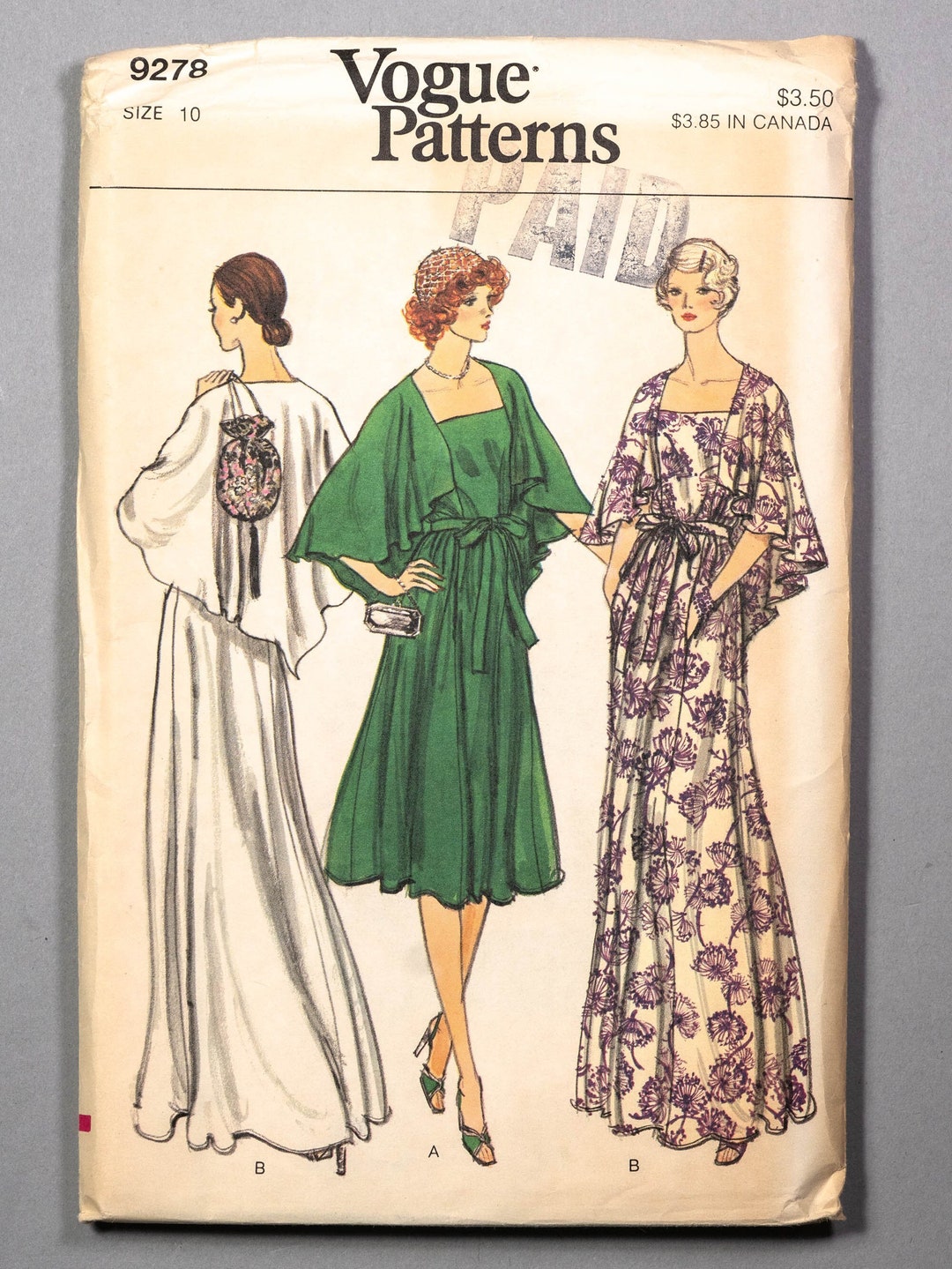 V9278 | Sz 10 | Vogue 9278 Retro 1970s 70s Loose Fitting Midi or Maxi ...