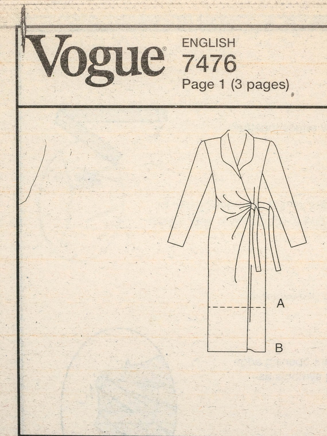 V7476 14-18 the Vogue Woman 7476 Misses Fitted Wrap Dress - Etsy