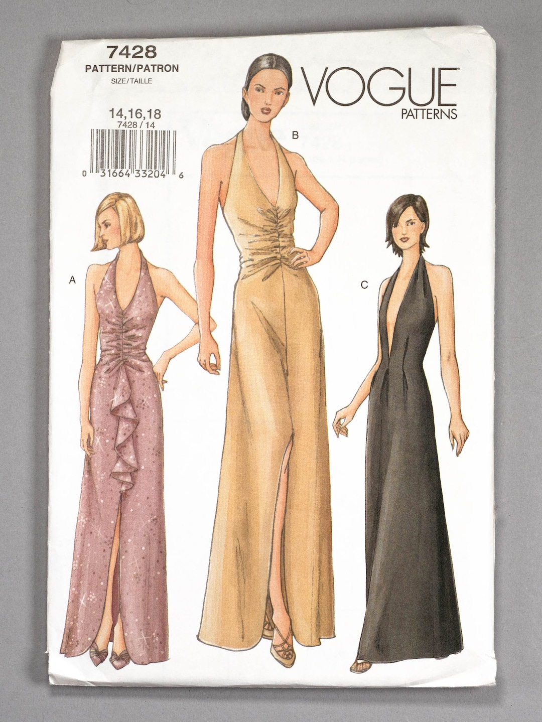V7428 | Szs 14-18 | Vogue 7428 Halter Evening Gown Prom Dress Sewing ...
