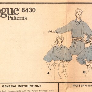 V8430 | Sz 8 | Vogue 8430 Retro 1980s 80s Misses Tunic Dress or ...