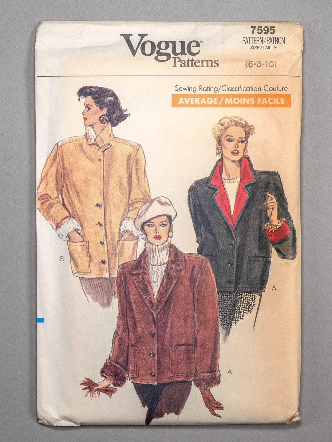 V7595 | 6-10 | Vogue 7595 Retro 80s Lined Barn Jacket Sewing Pattern ...