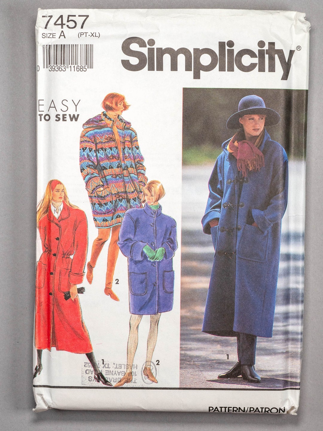 S7457 | PT-XL | Simplicity 7457 Vintage Lined Coat Sewing Pattern ...