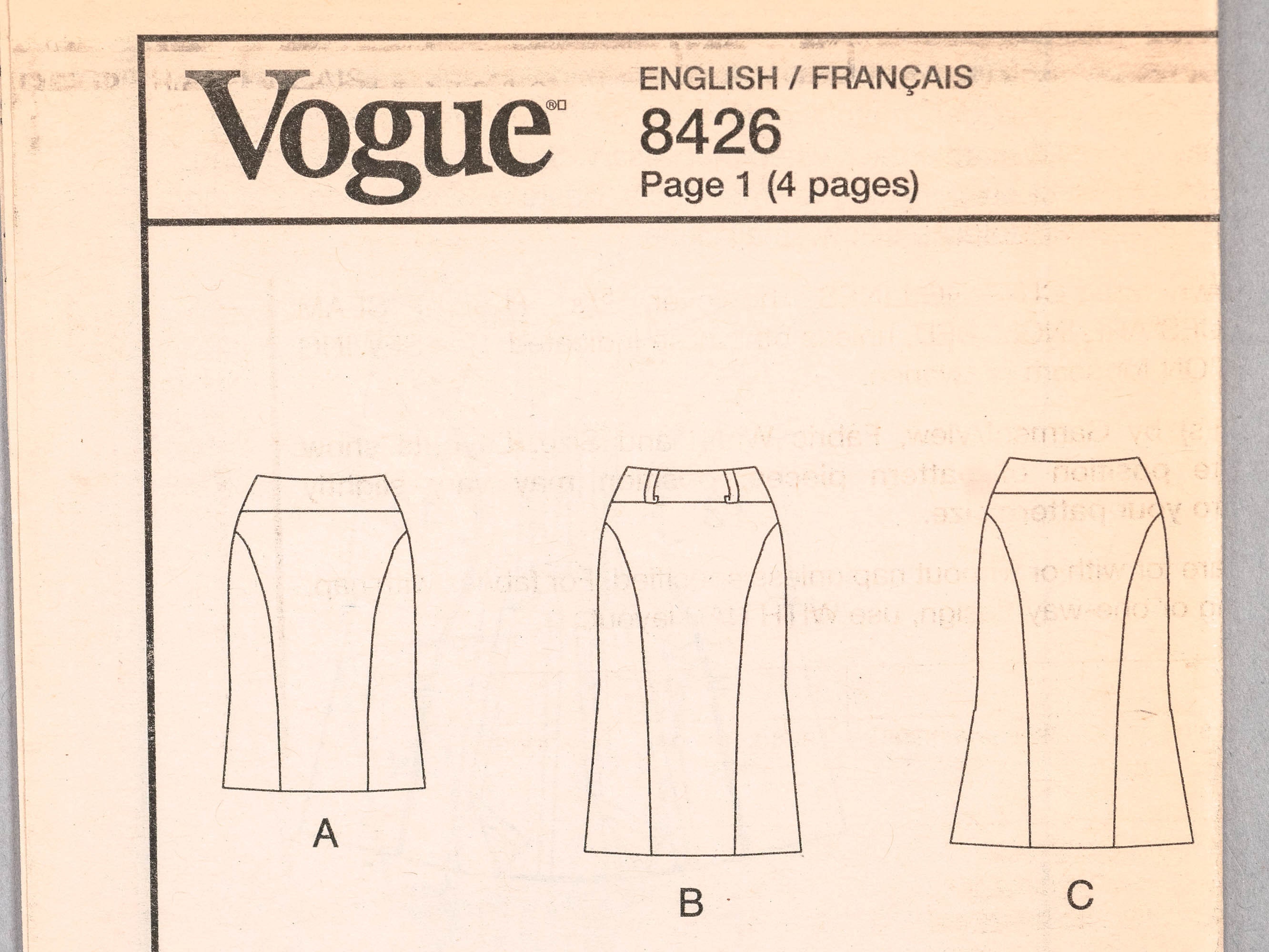 V8426 | Szs 12-16 | Vogue 8426 Misses Pencil Skirt Variations Sewing ...