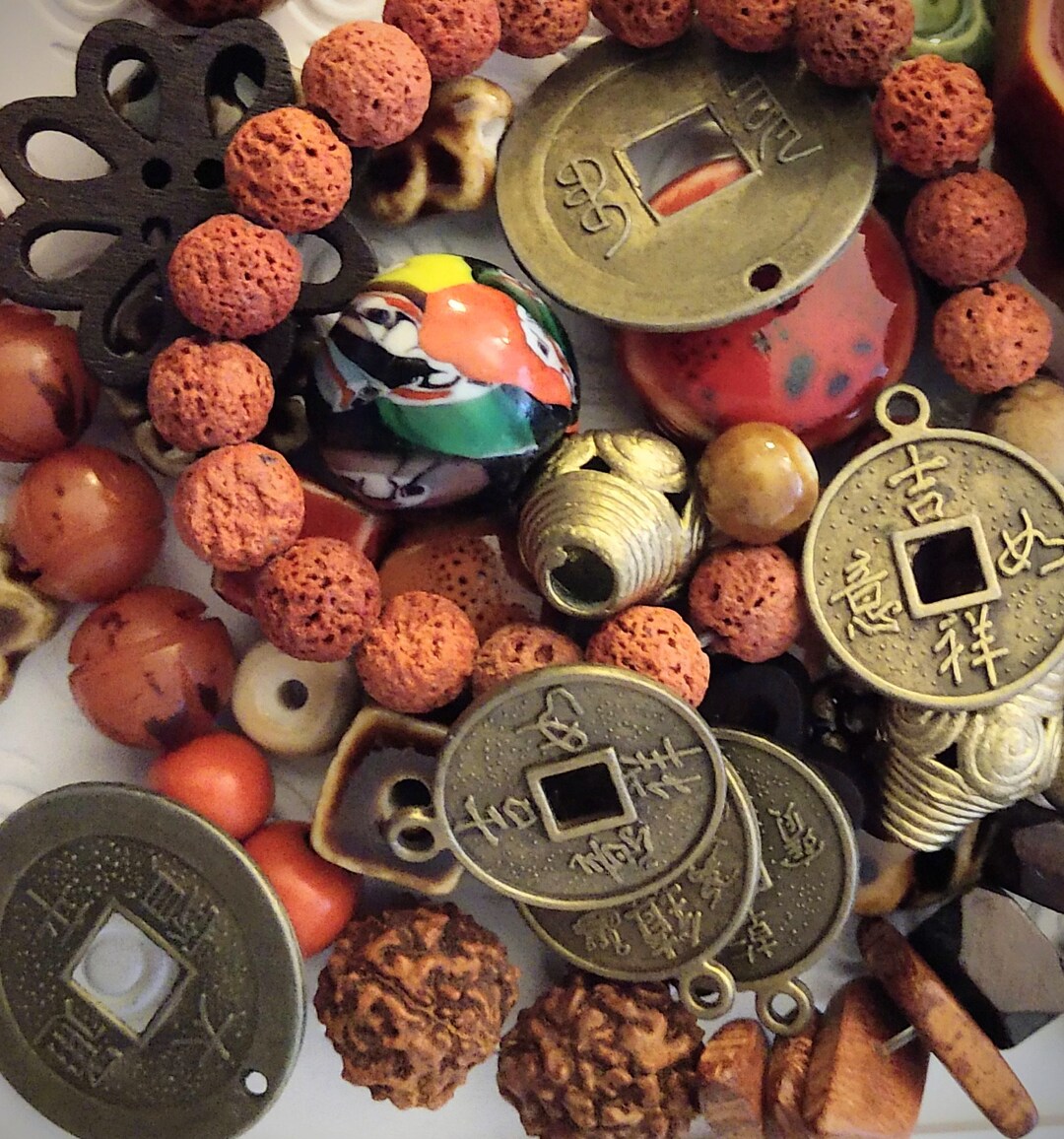 Curated Bead Assortment (mostly Reds)- Gemstones, Natural Beads, Wood ...