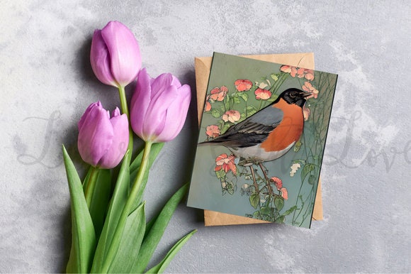 Vintage Spring Robins Clip Art Backgrounds - Set 1 - Digital Download ...
