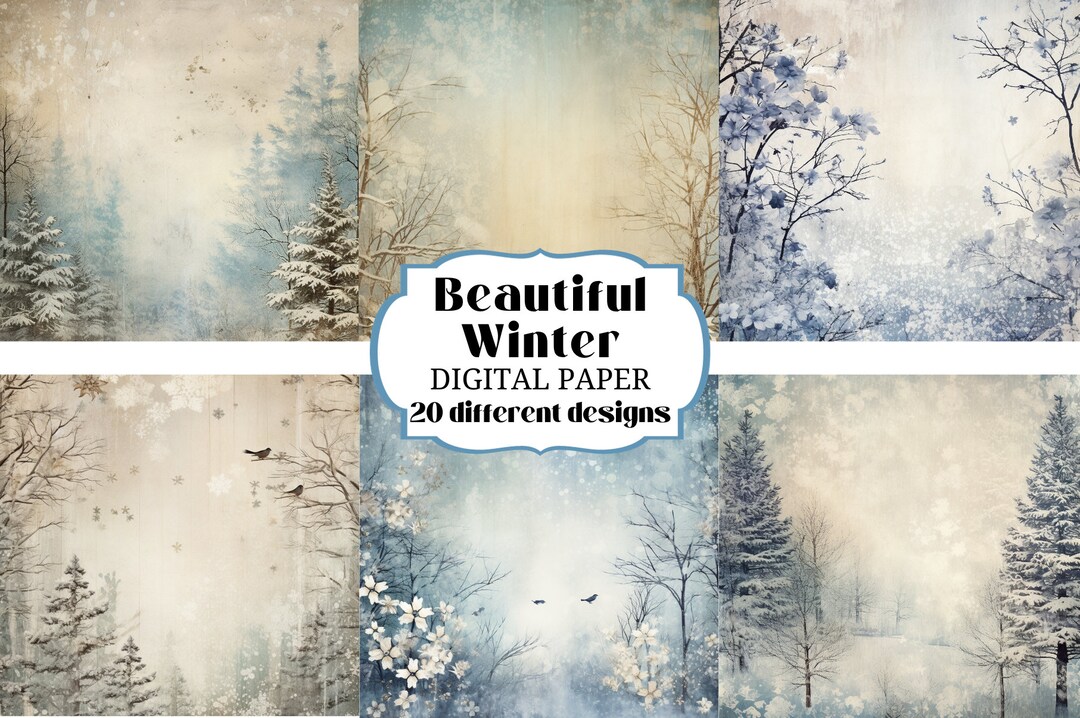 20 Beautiful Winter Digital Paper Illustrations - Scrapbooking - Junk ...