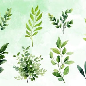 Watercolor Leafy Green Bushes & Branches - Digital Download - PRINTABLE ...
