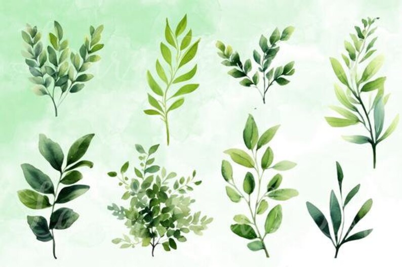 Watercolor Leafy Green Bushes & Branches - Digital Download - PRINTABLE ...