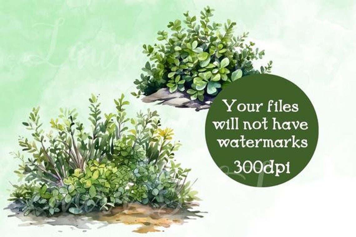 Watercolor Leafy Green Bushes & Branches - Digital Download - PRINTABLE ...