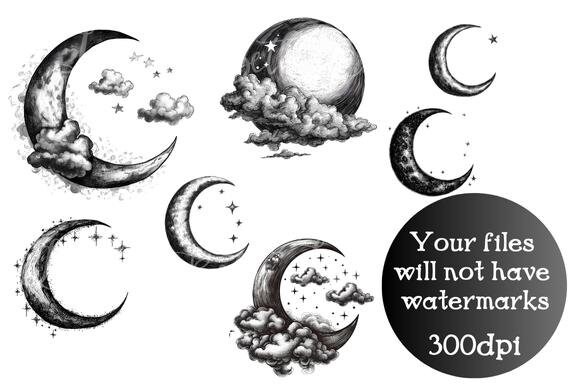 Old Halloween Crescent Moon Clip Art Illustrations - Etsy