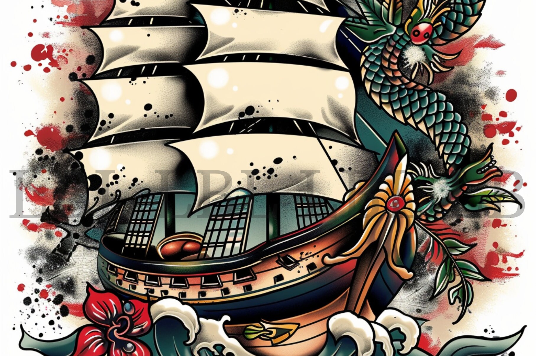 29 Traditional Style Nautical Tattoo Flash Illustrations ~ 300 DPI ...