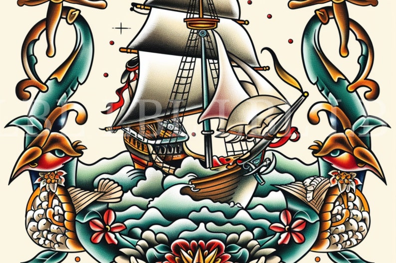 29 Traditional Style Nautical Tattoo Flash Illustrations ~ 300 DPI ...