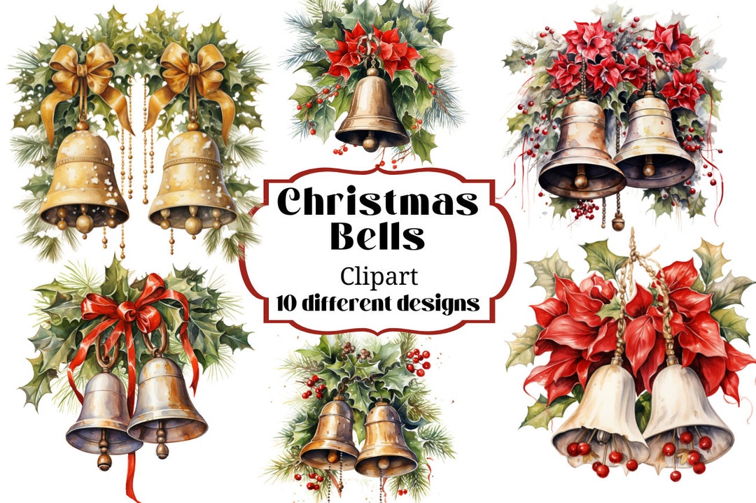 10 Watercolor Beautiful Christmas Bells Clip Art - Etsy